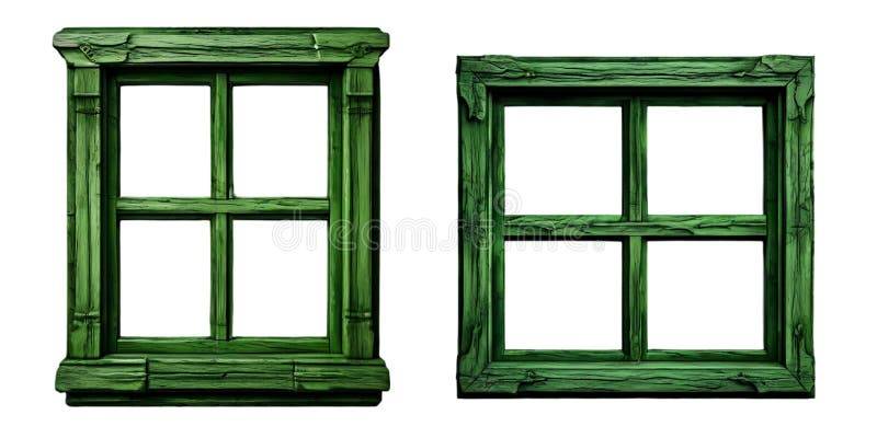 Green Wooden Window Frames for Vintage House Outdoor Exterior Design ...