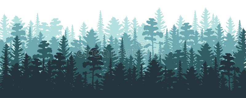 Green Woods Nature Horizontal Seamless Pattern. Vector Conifer Trees ...