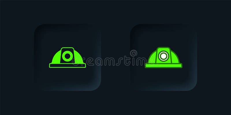 Green Worker Safety Helmet Icon Isolated on Black Background. Black ...