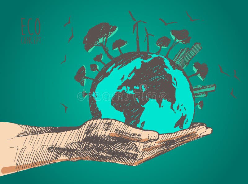 Green World Concept. Tree on the Earth in Hands Stock Vector ...