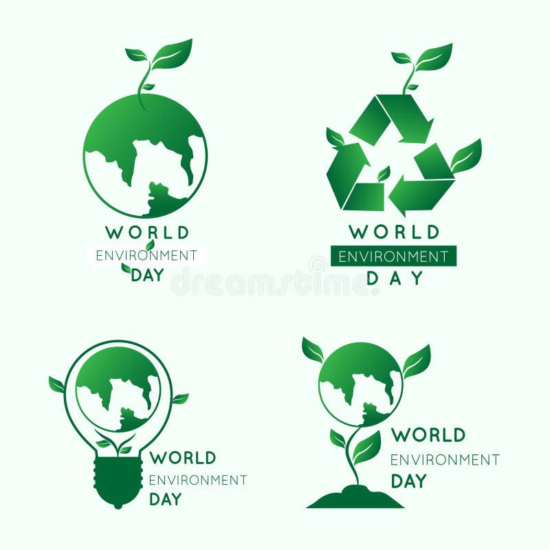 Green World Environment Day Set Earth Icon with Leaf Stock Vector ...