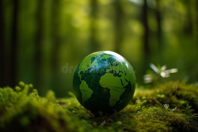 A Green World Globe with Continents, Set Against a Natural Green ...