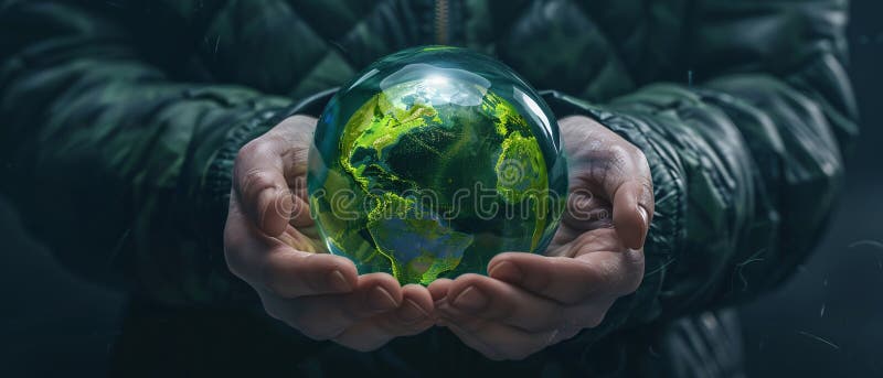 Green World in the Heart Hand - Grass Background Stock Photo - Image of ...