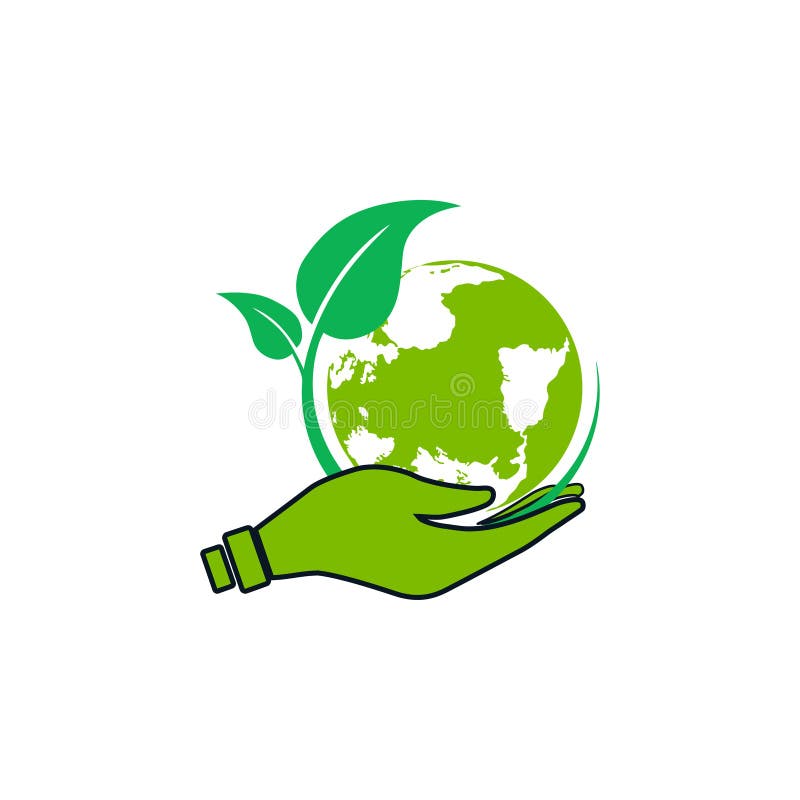 Green World Logo, Safe World on Hand Icon Stock Vector - Illustration ...