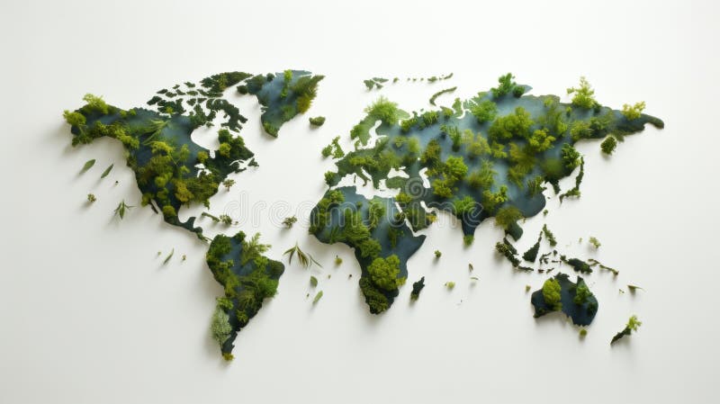 Green World Map Art Installation Stock Illustration - Illustration of ...