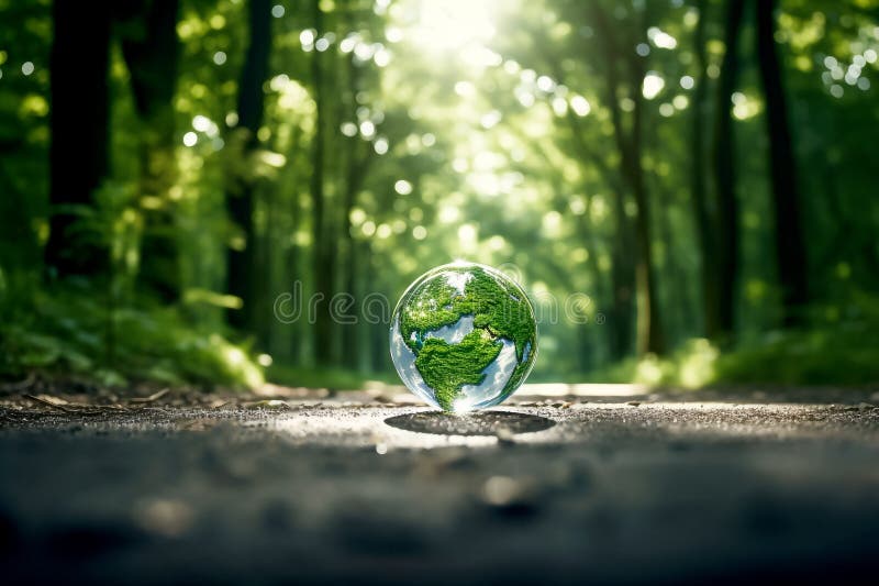 Green World Map. Green Crystal Planet Earth on Light Green Forest ...
