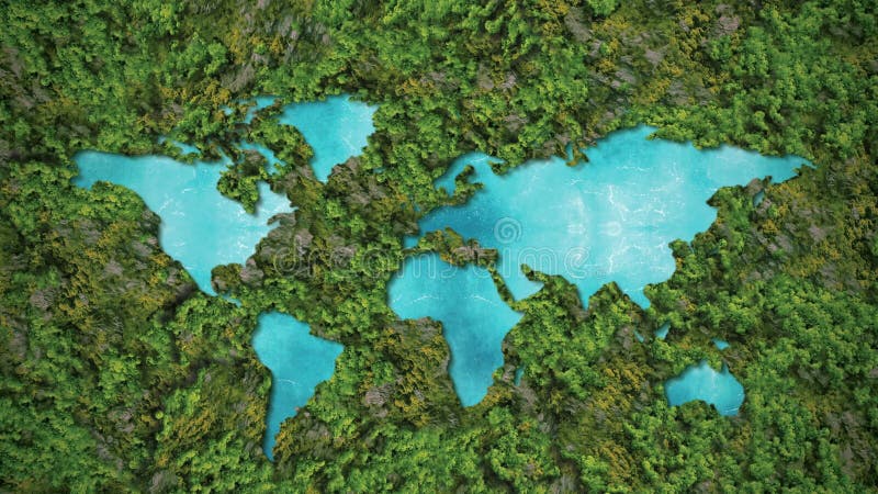 Green World Map- 3D Tree or Forest Shape of World Map Stock Footage ...