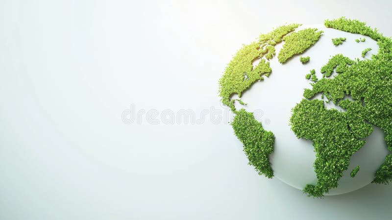 Green World Map with Leafy Terrain on White Background for Nature ...