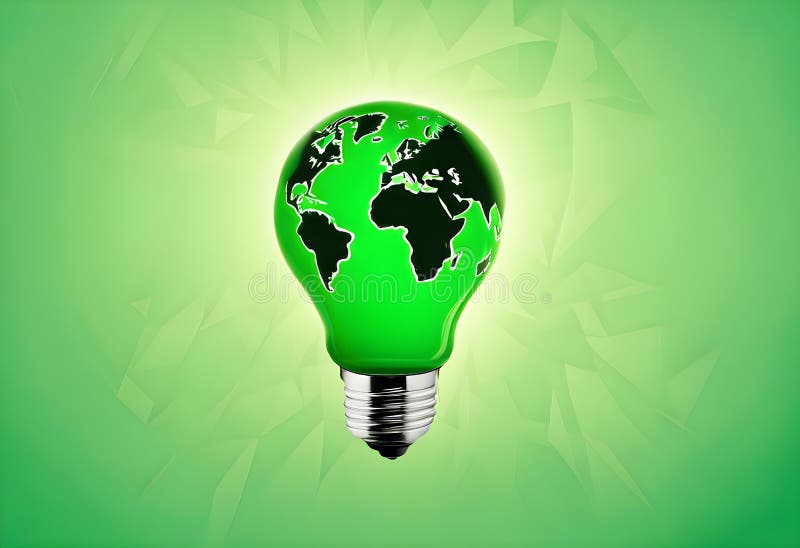 Green World Map on the Light Bulb with Green Background Stock ...