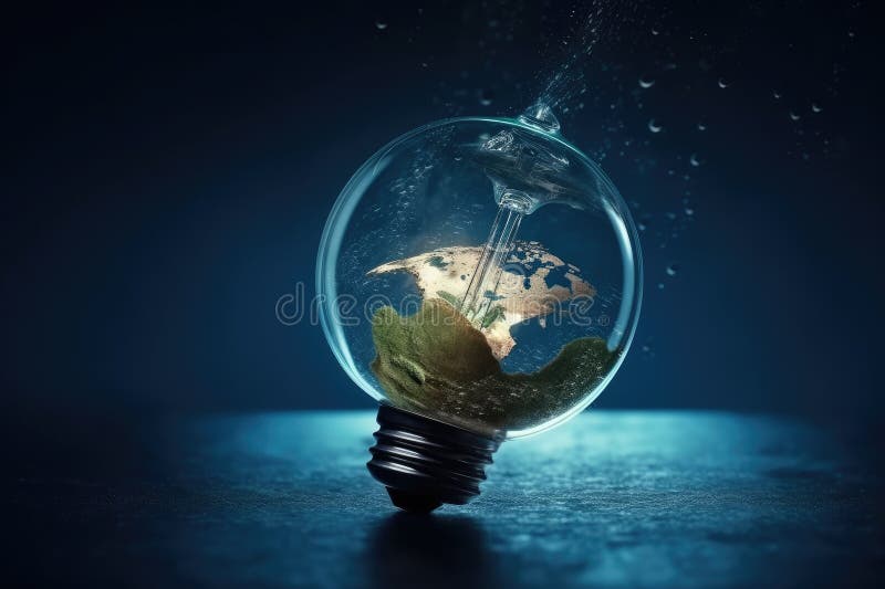 The Green World Map is on a Light Bulb Falling Down. Global Warming ...