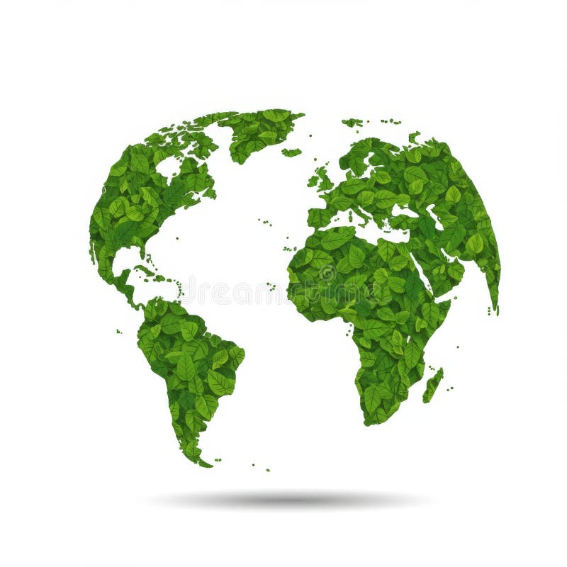 Green World Map Made of Leaves Stock Illustration - Illustration of ...
