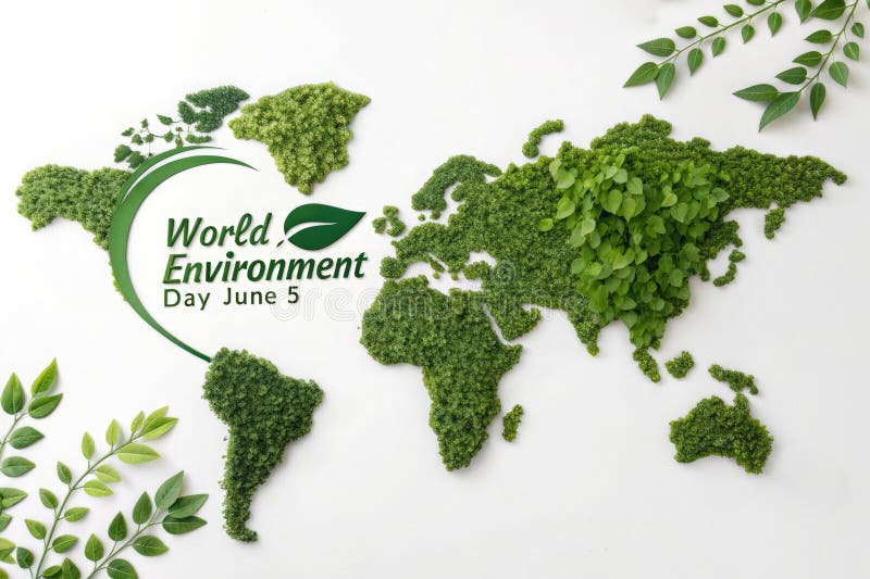 Green World Map Made of Plants with World Environment Day Text and ...