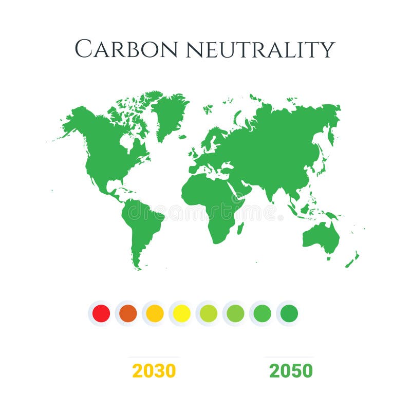 Green World Map with Way To Carbon Neutrality. Vector Illustration ...
