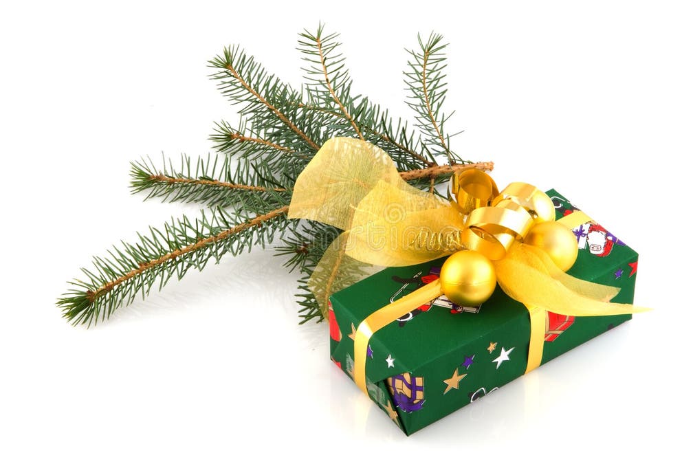 Green wrapped present stock image. Image of ornaments - 7456337