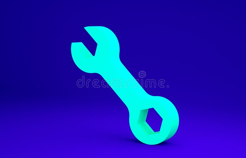 Green Wrench Spanner Icon Isolated on Blue Background. Minimalism ...