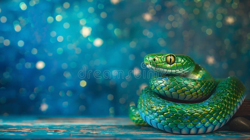 A Green Wriggling Beautiful Snake on Blue Background Stock Illustration ...