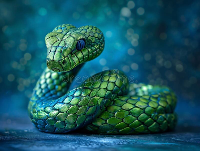 A Green Wriggling Beautiful Snake on Blue Background Stock Illustration ...