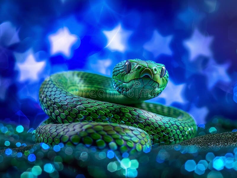 A Green Wriggling Beautiful Snake on Blue Background Stock Illustration ...