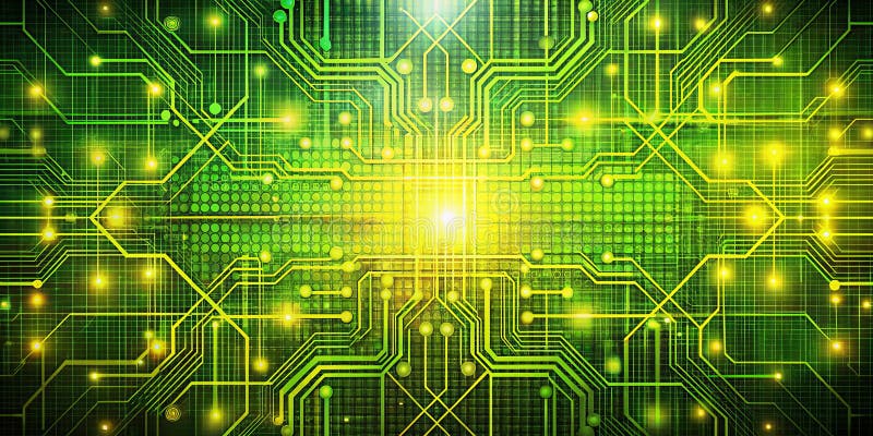 Green and Yellow Circuit Board with Glowing Lights - Abstract Digital ...