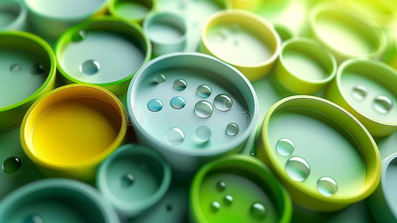 Green and Yellow Circular Objects with Water Droplets Closeup Stock ...