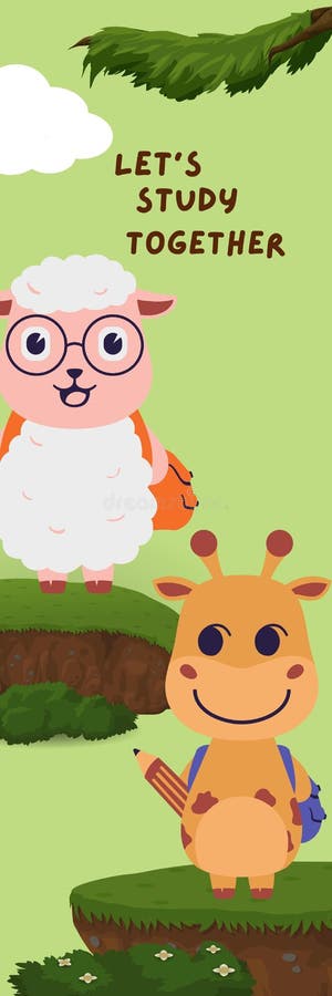 Green Yellow Cute Lets Study Together for Kids Bookmark Stock ...