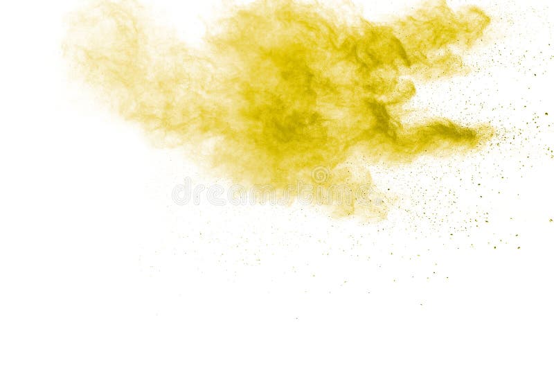 Yellow Dust Particles Explosion on White Background.Yellow Powder Dust ...