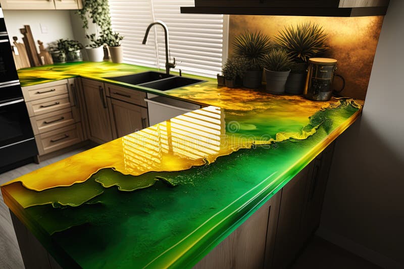 Green and Yellow Epoxy Resin Kitchen Countertops. Generative AI Stock ...
