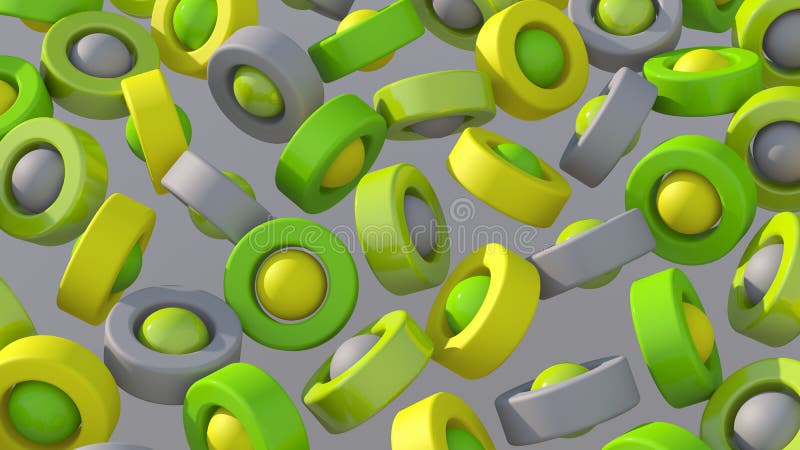 Green, Yellow, Gray Circle Shapes Rotating. Abstract Illustration, 3d ...