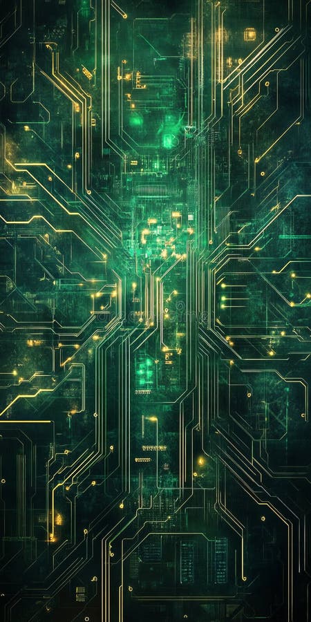 A Green and Yellow Image of a Computer Chip Stock Illustration ...