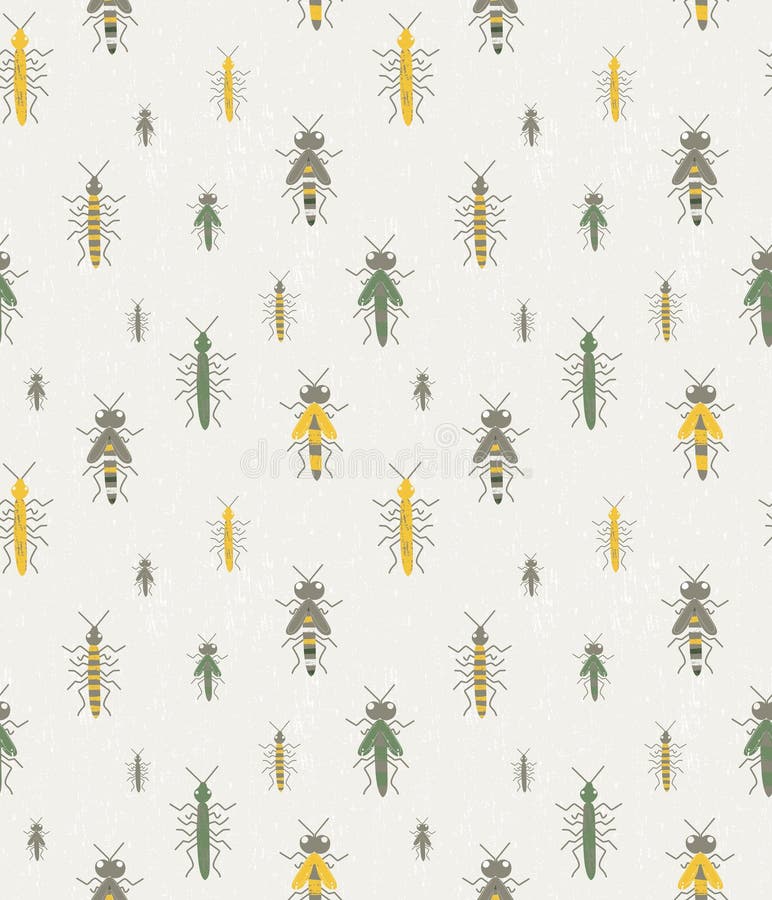 Green and Yellow Insects Seamless Pattern. Cartoon Bugs on Textured ...