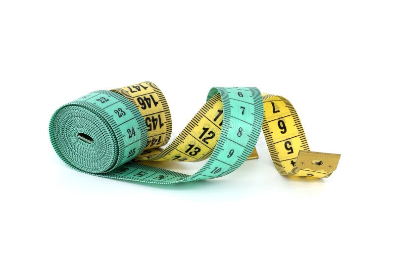 Green and Yellow Measuring Tape Isolated on White Background Stock ...