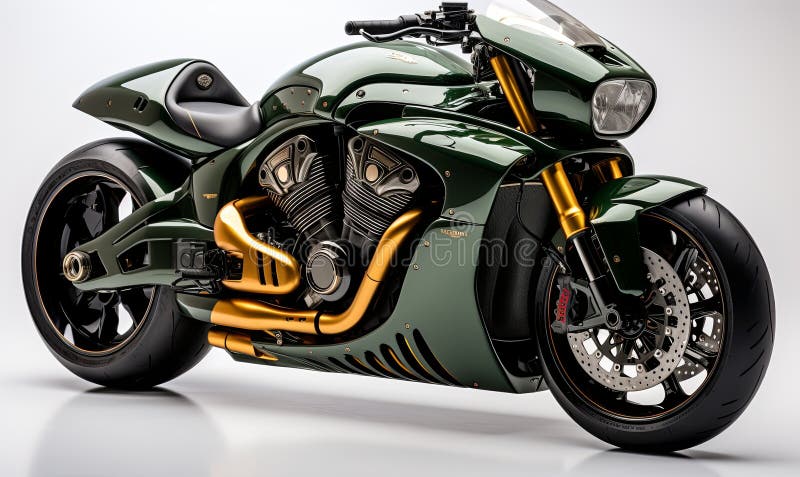 Green and Yellow Motorcycle on White Background Stock Image - Image of ...