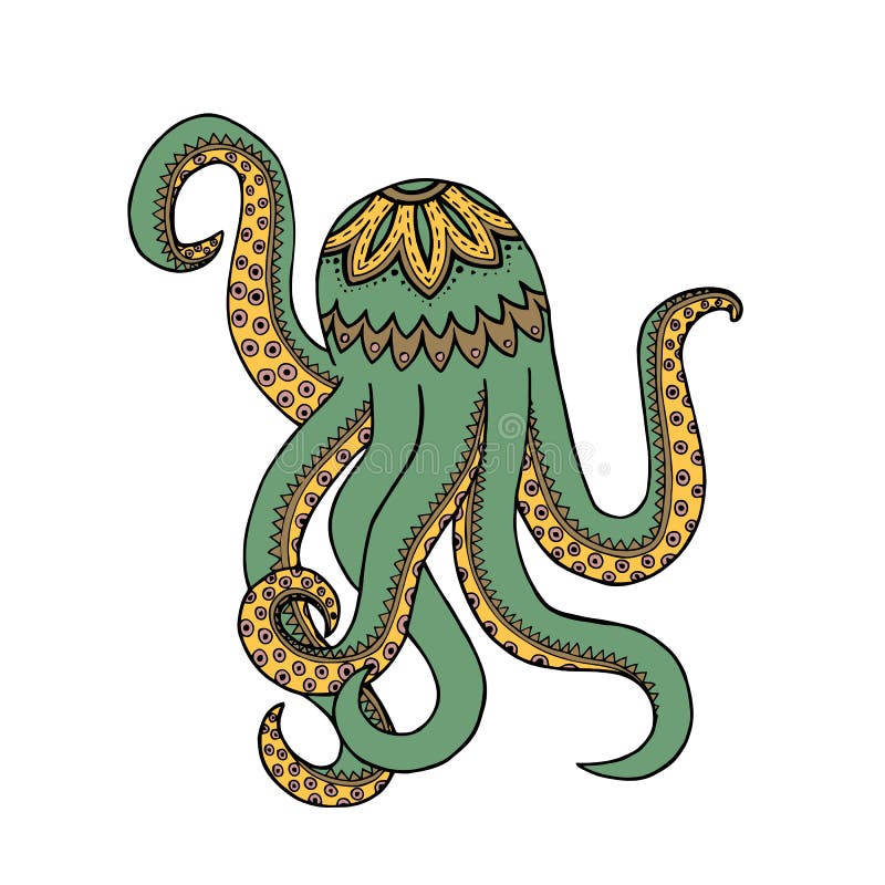 Octopus Vector, Octopus Zen Tangle, Zen Doodle. Octopus Coloring ...