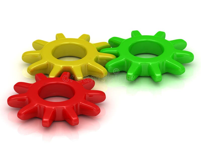 Three gears together 3d stock illustration. Illustration of round ...