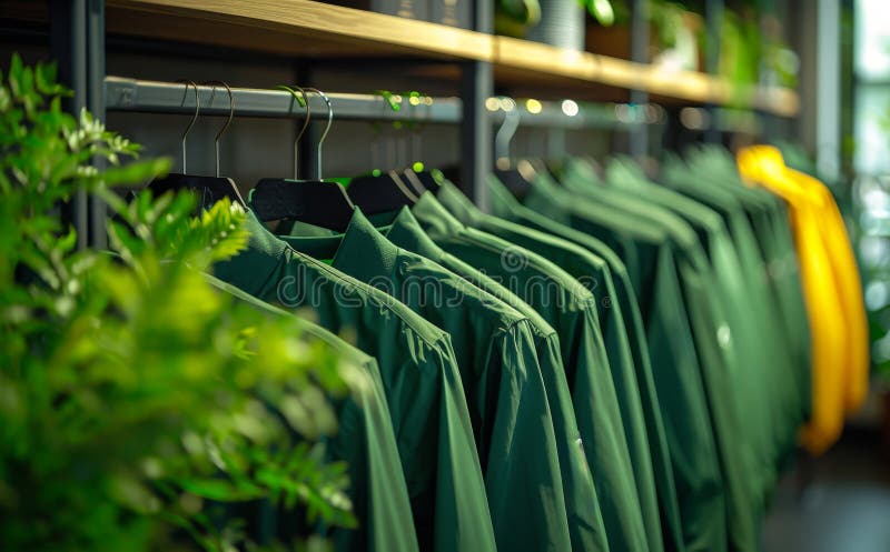 Green and Yellow School Uniform Jackets Hanging on Rack in School Store ...