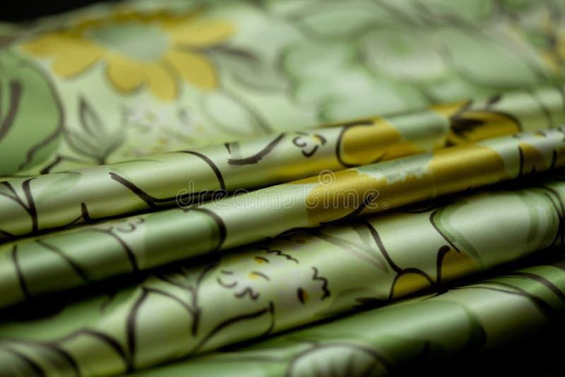 Green, Yellow Tender Colored Textile, Elegance Rippled Material Stock ...