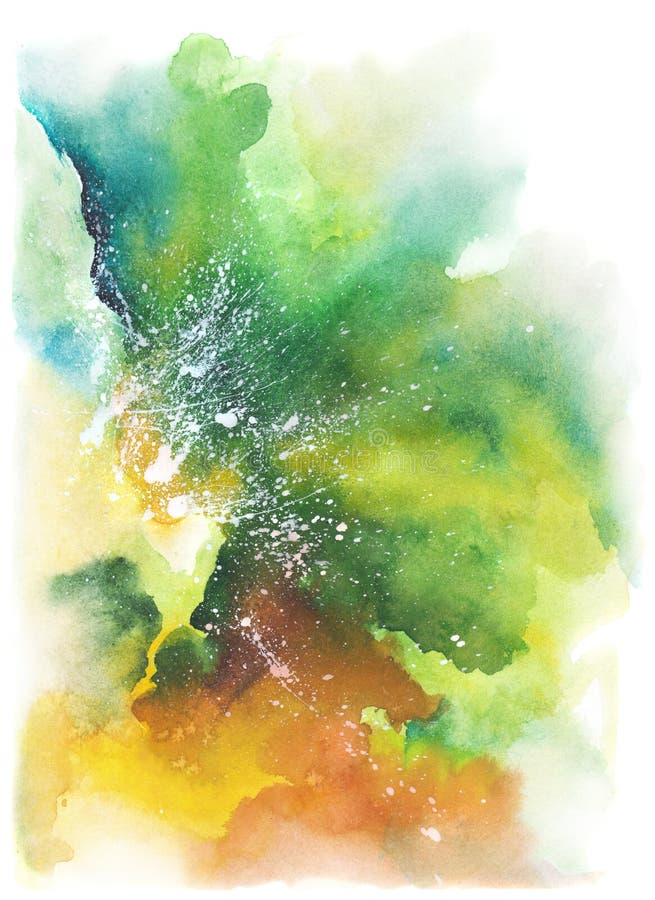 Green and Yellow Watercolor Backround with Paint Splatter Stock ...