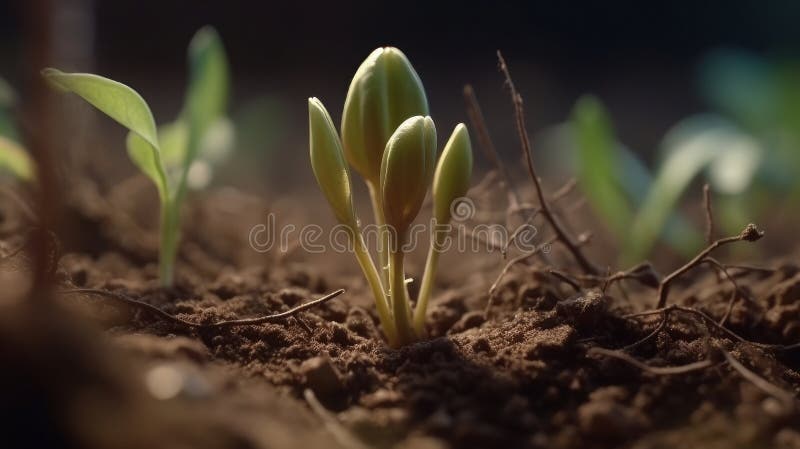 Green Young Plant Sprout Growing in the Ground Generative AI ...
