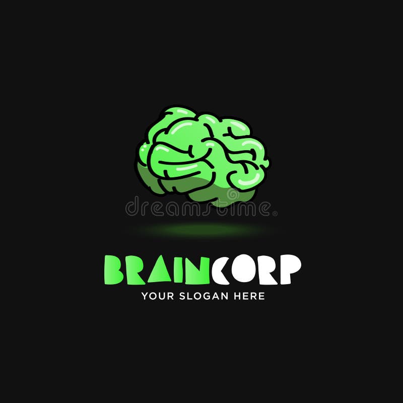 Cartoon Green Brain Logo Template Stock Vector - Illustration of ...