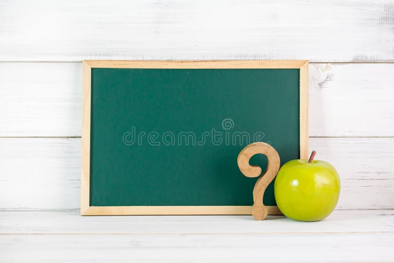 Greenboard with Question Mark Sign on White Wood Background , Empty ...