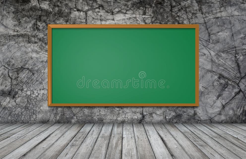Greenboard on Wall with Wooden Table Stock Illustration - Illustration ...