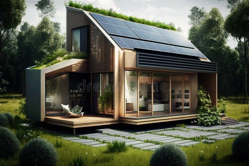 Greener Home, with Solar Panels and Energy-efficient Appliances Stock ...