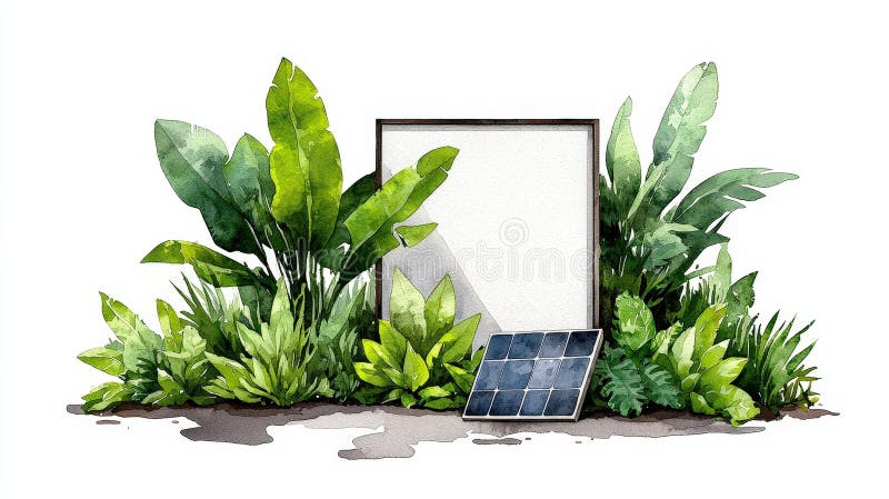 Greenery with Blank Frame and Solar Panel for Eco-Friendly Design and ...