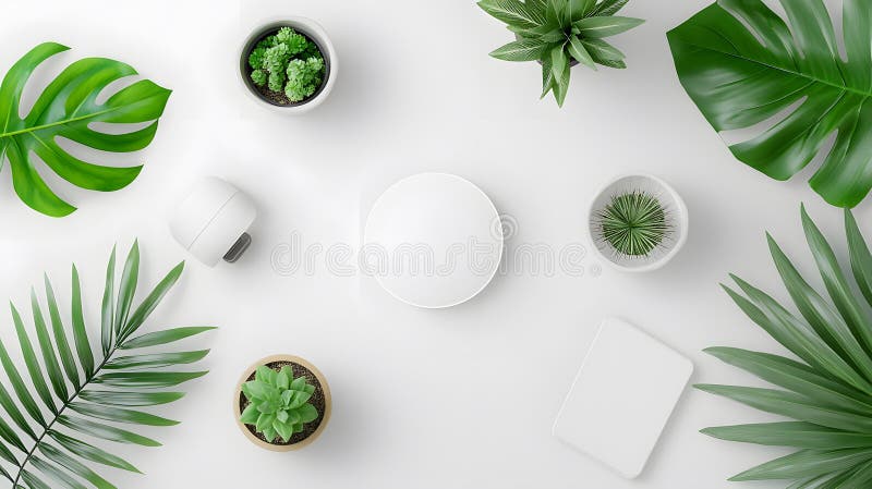 Greenery Flat Lay of Home Office Decor Stock Illustration ...