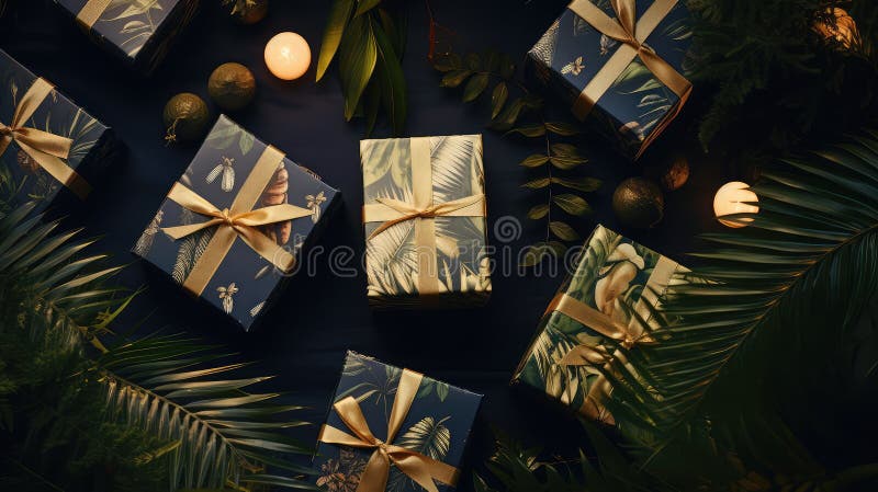 Greenery gift box flat lay stock illustration. Illustration of ...