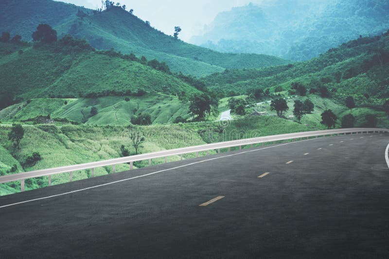 Greenery Hill and Mountain Landscape with Road Advertisement Background ...