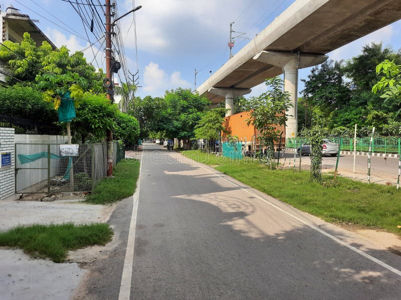 Greenery, Metro Track Bridge, Road, Electric Pole,wire Mesh Stock Photo ...