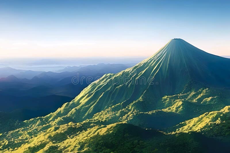 Greenery Mountain Peaks with Mist in the Background Stock Illustration ...