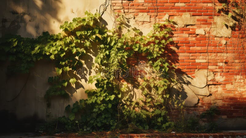 Greenery rustic brick wall stock illustration. Illustration of vintage ...