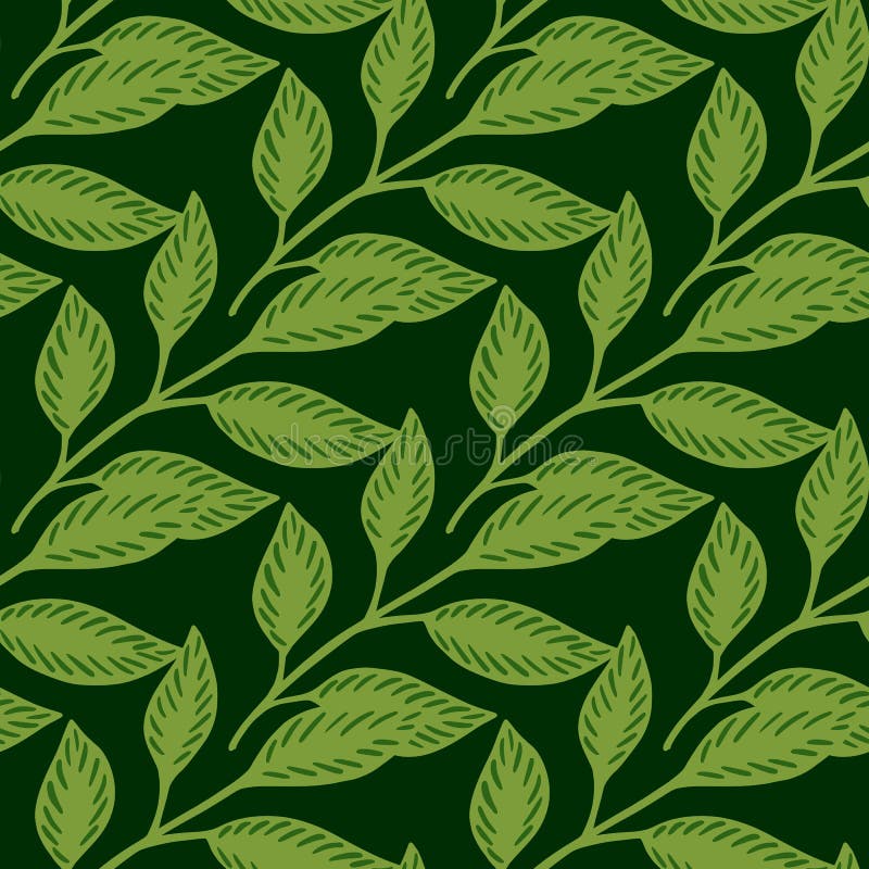 Greenery Seamless Pattern with Green Leaf Branches Elements. Dark ...